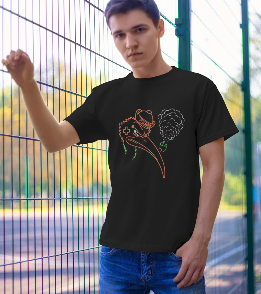 Sebastian The Ibis Smoking Pipe Miami Hurricanes Neon Game Day Football T-Shirt