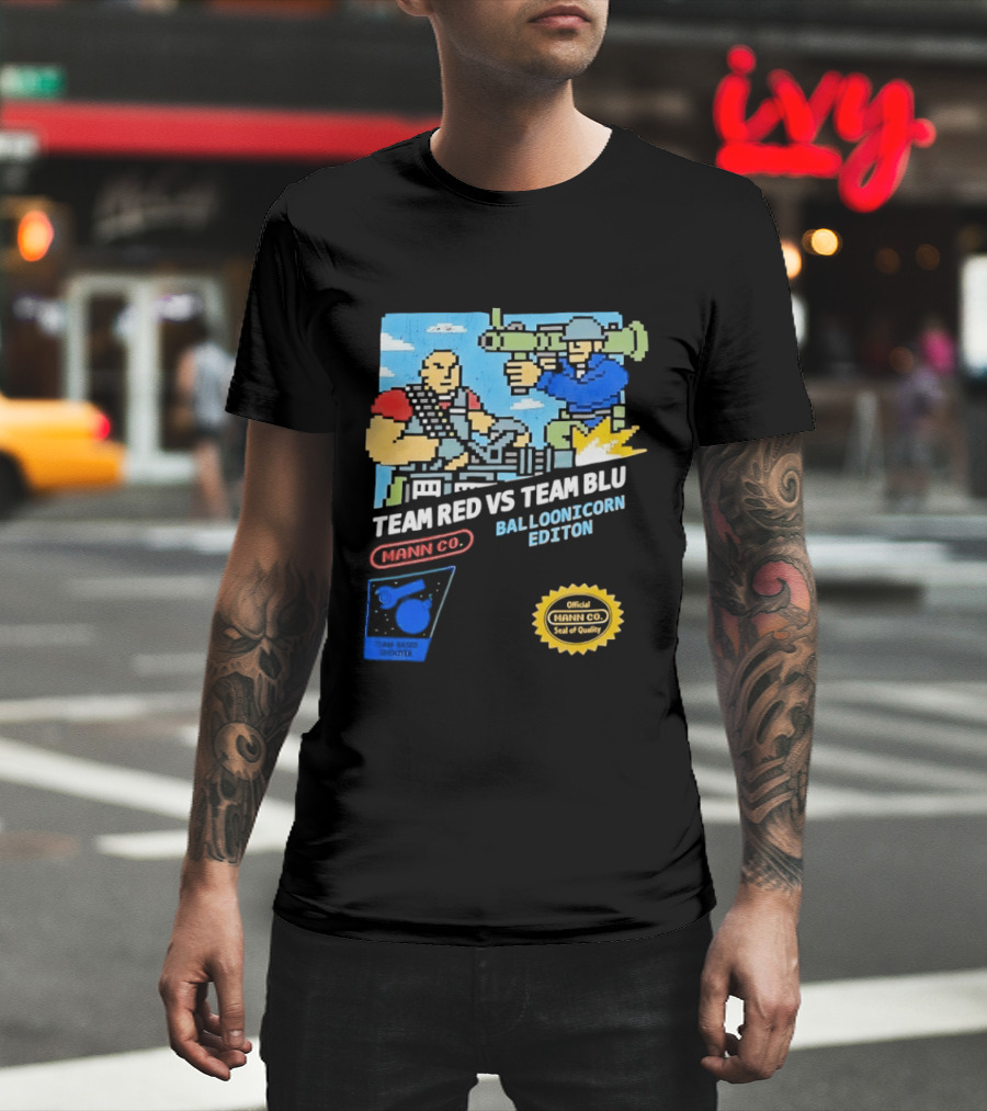 Team Red Vs Team Blu Balloonicorn Edition Mann Co. T-Shirt