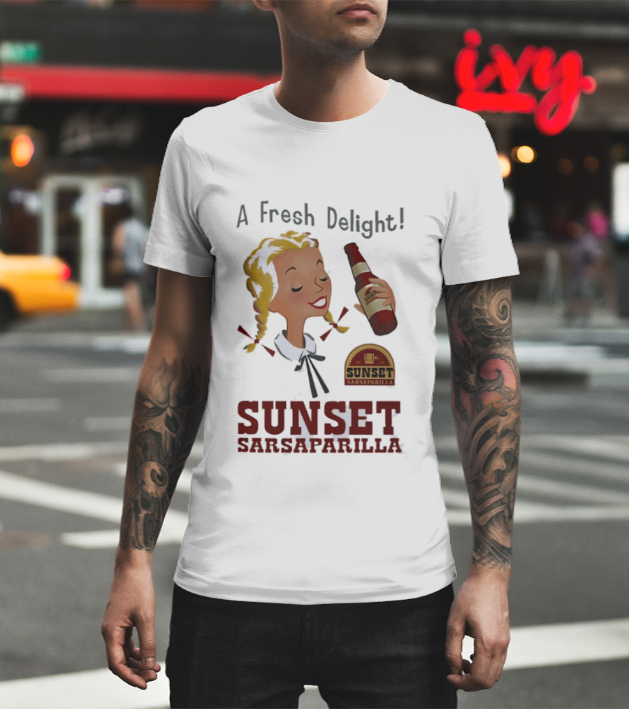 A Fresh Delight Sunset Sarsaparilla Bottle Vintage Fallout T-Shirt