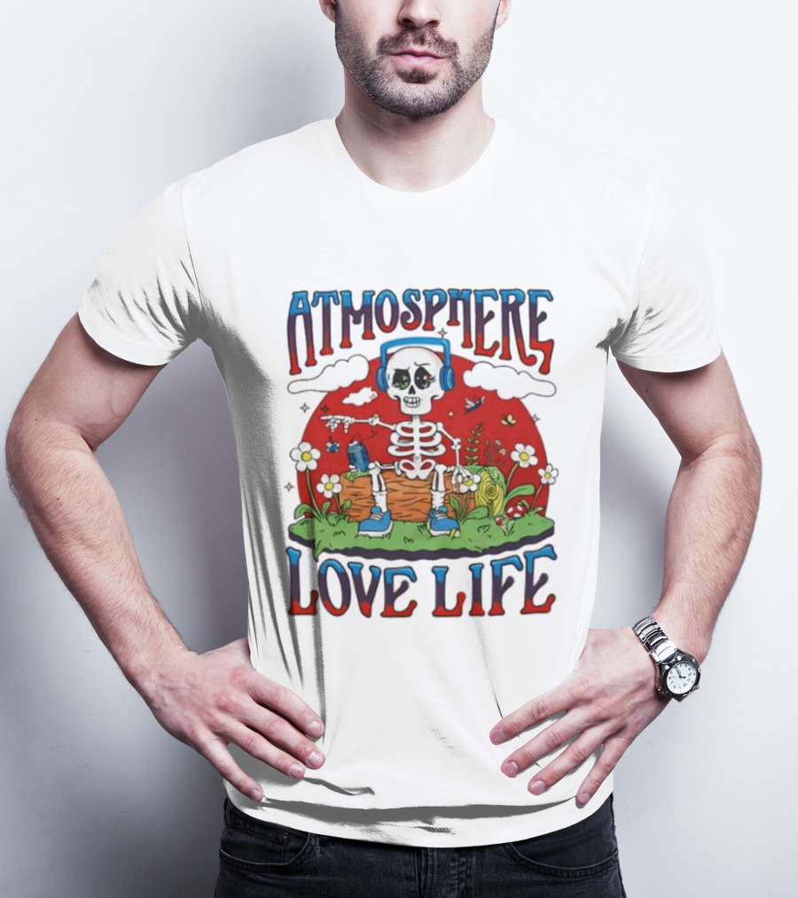 Atmosphere Love Life Skeleton Headphones Nature Scene T-Shirt