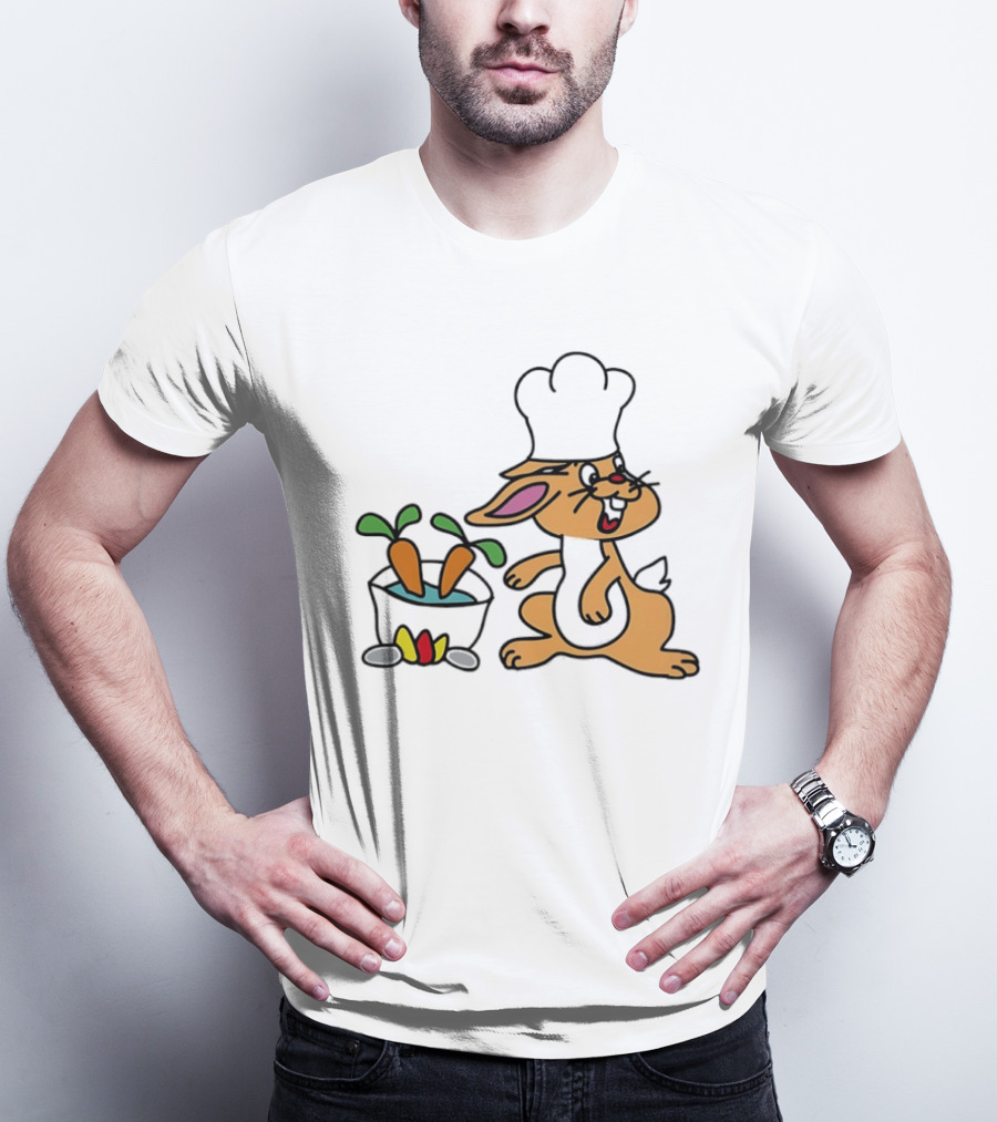 Cartoon Bunny Chef Cooking With Carrots And Pot T-Shirt