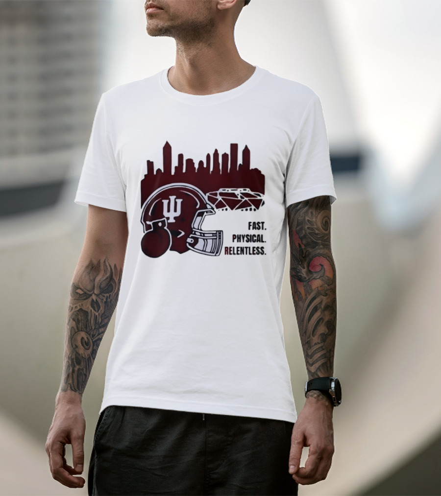 Indiana Hoosiers Helmet City Skyline Fast Physical Relentless T-Shirt