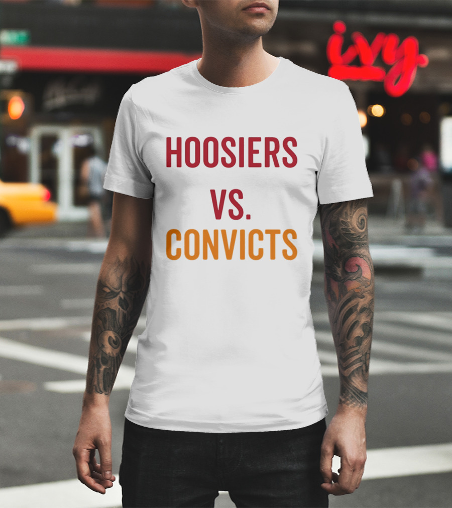 Indiana Hoosiers Vs Miami Hurricanes Hoosiers Vs Convicts Football 2026 T-Shirt