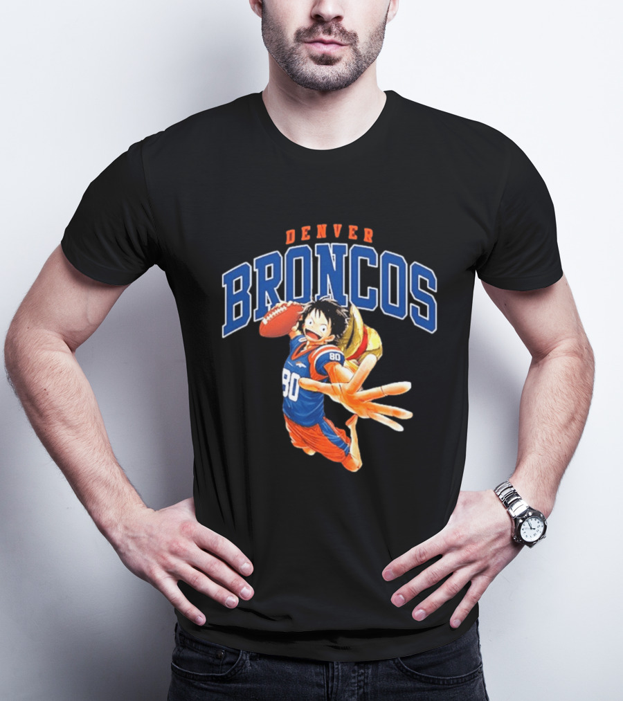 Denver Broncos One Piece Crossover Luffy Football Fan Gear T-Shirt