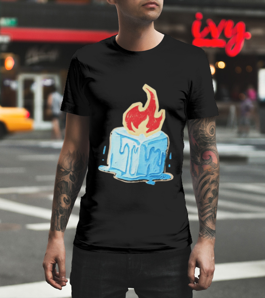 Melting Ice Cube Red Flame Emblem: Subtle Anti ICE Concept T-Shirt