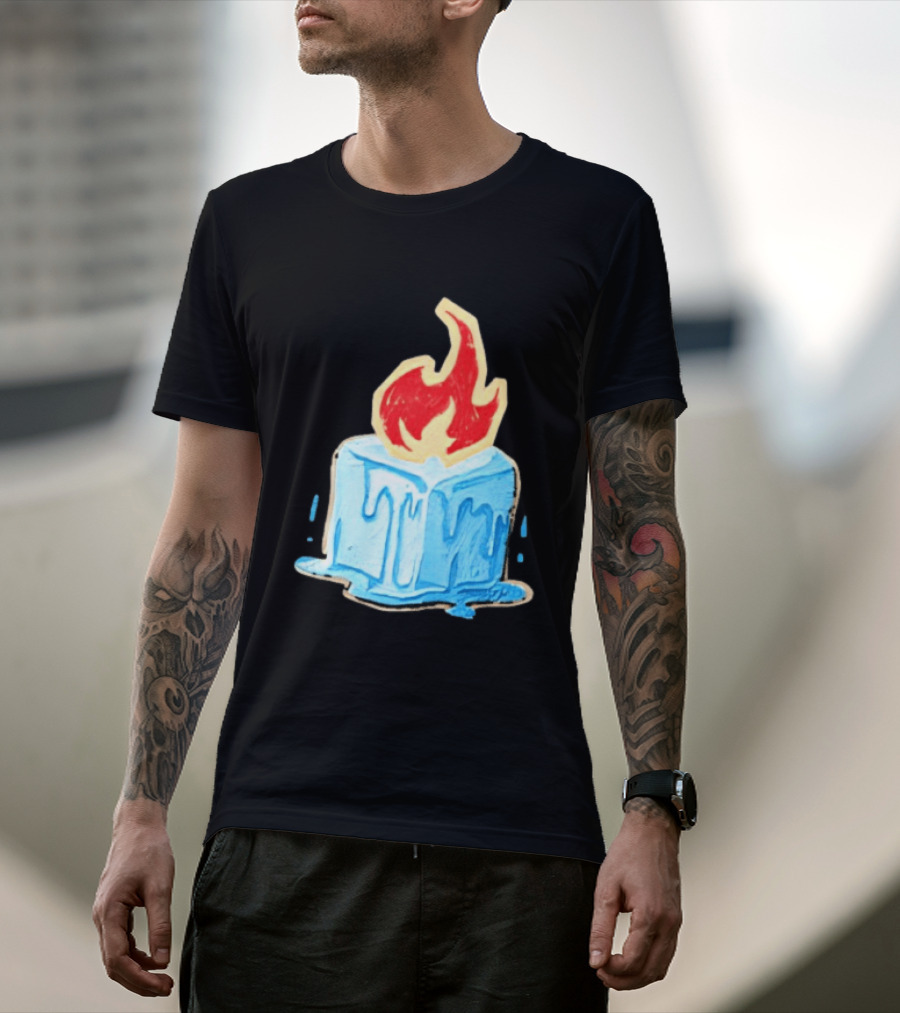 Melting Ice Cube Red Flame Emblem: Subtle Anti ICE Concept T-Shirt