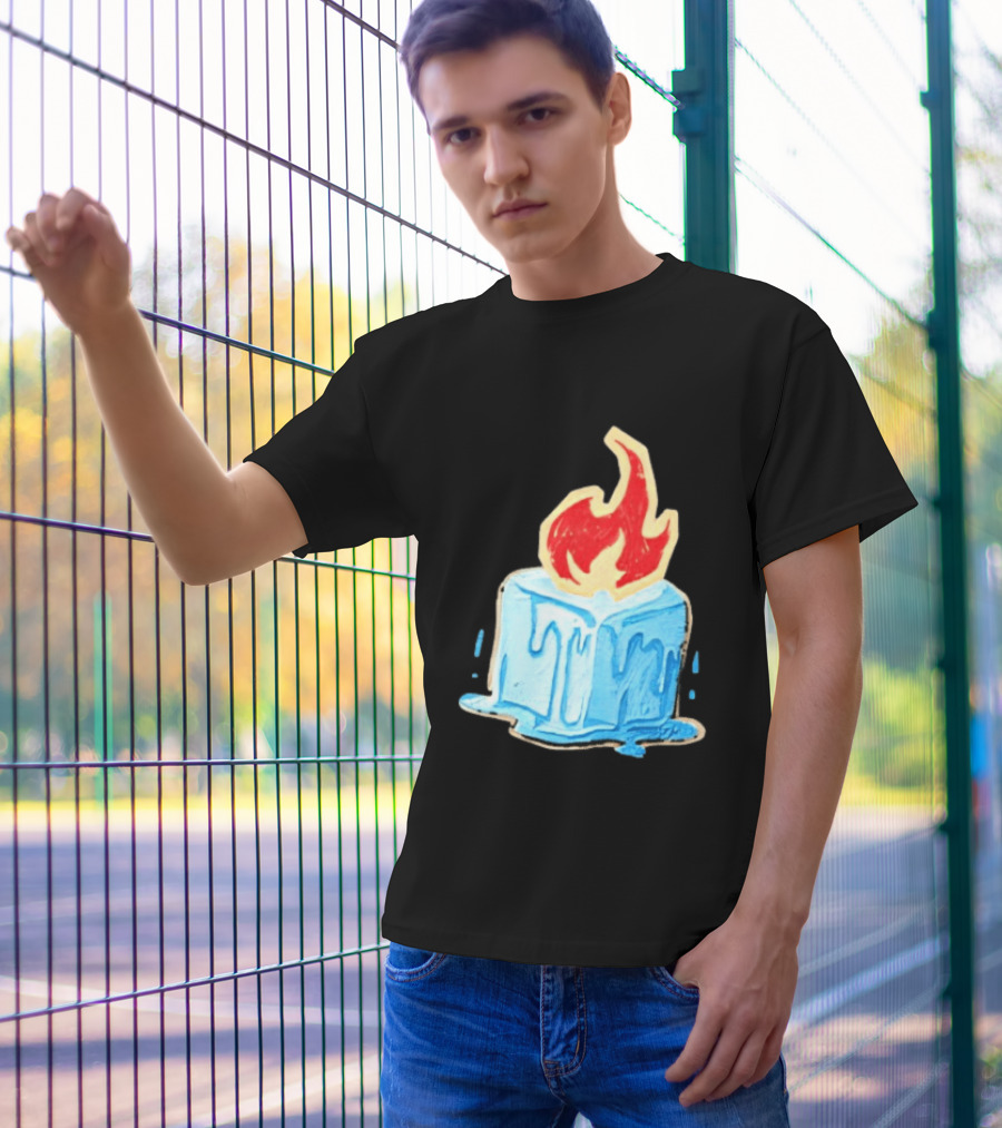 Melting Ice Cube Red Flame Emblem: Subtle Anti ICE Concept T-Shirt