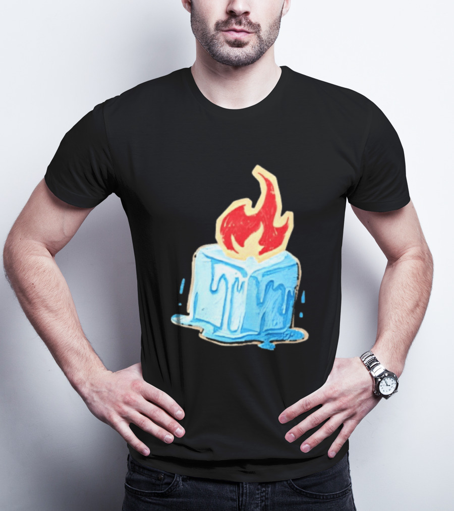 Melting Ice Cube Red Flame Emblem: Subtle Anti ICE Concept T-Shirt