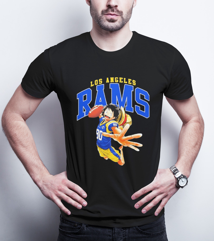 Los Angeles Rams One Piece Crossover Luffy NFL Collaboration T-Shirt