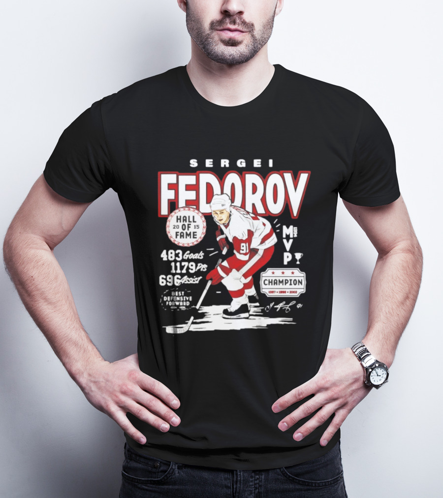 Sergei Fedorov Hall Of Fame MVP Champion Detroit Stats 483 Goals 1179 Points 696 Assists T-Shirt