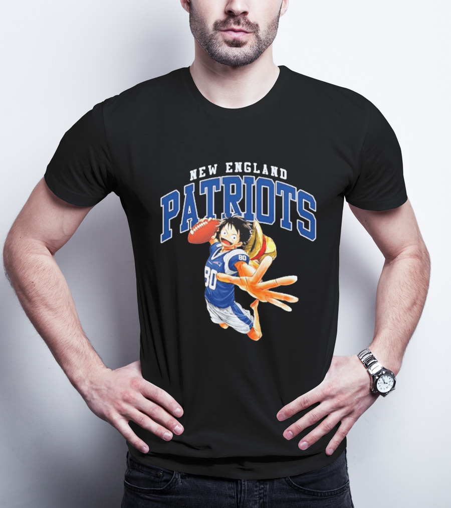 New England Patriots One Piece Luffy Collaboration Football 80 Jersey T-Shirt