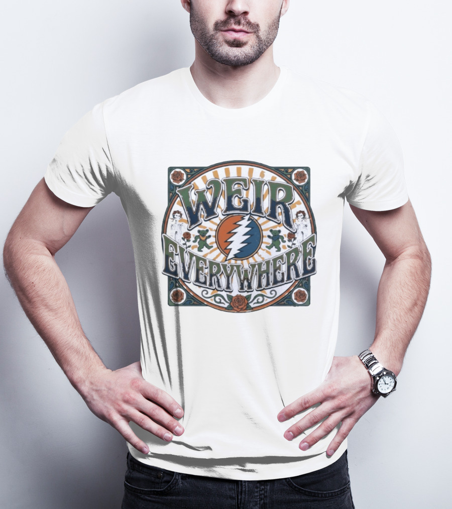 Weir Everywhere Grateful Dead Lightning Bolt Bears Roses T-Shirt