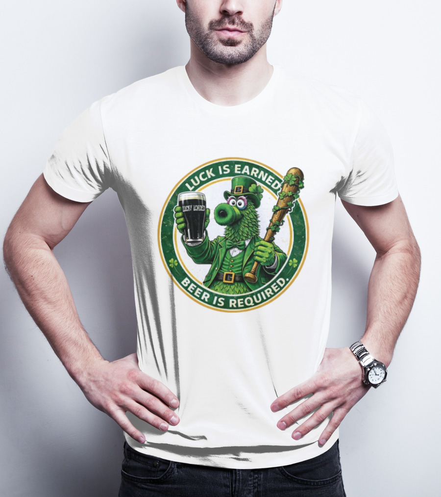 Phanatic Phillies St. Patrick's Day Luck Is Earned Beer Required Wawa Ice Blue T-Shirt