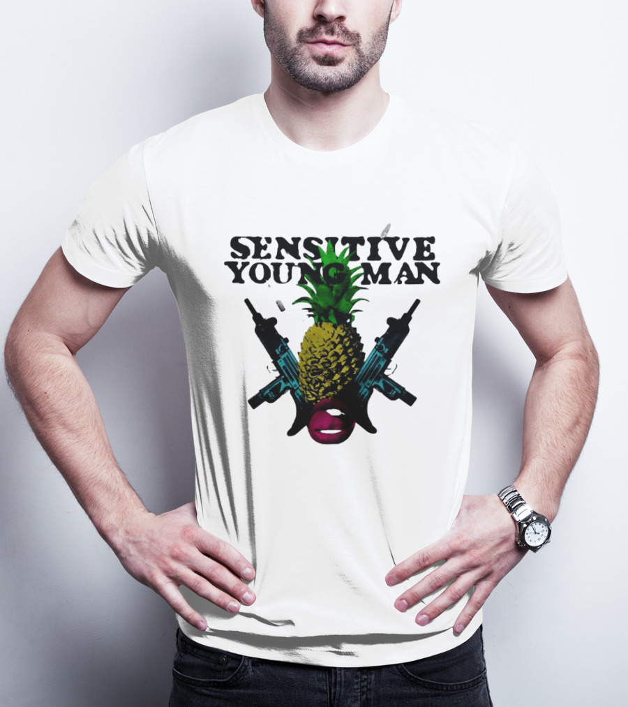 Sensitive Young Man Pineapple With Guns And Lips T-Shirt