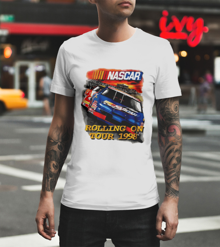 NASCAR Rolling On Tour 1998 Vintage Racing Scene T-Shirt