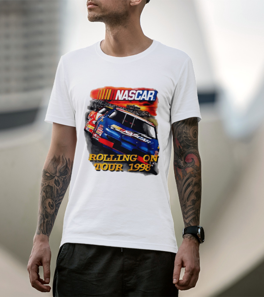 NASCAR Rolling On Tour 1998 Vintage Racing Scene T-Shirt