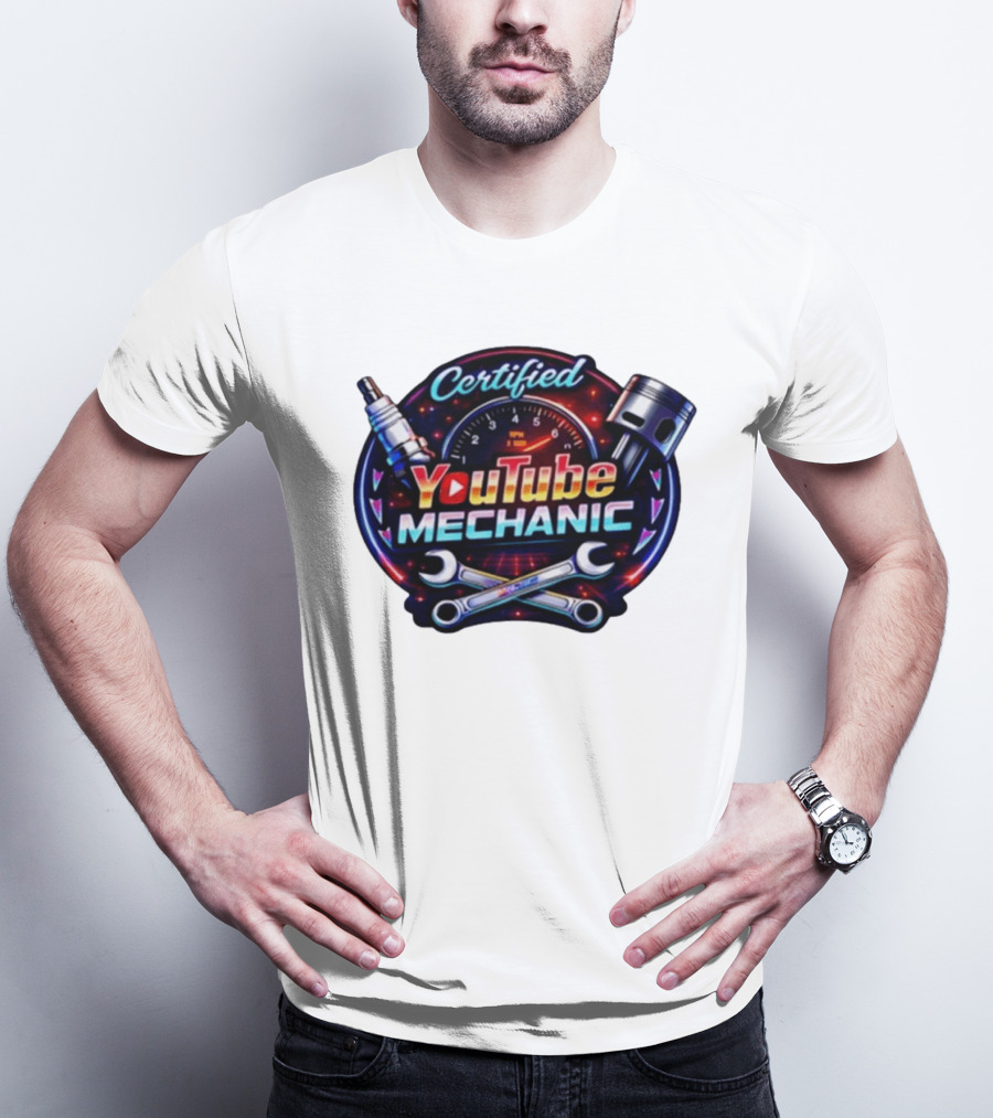 Certified YouTube Mechanic Spark Plug Wrench Piston RPM T-Shirt