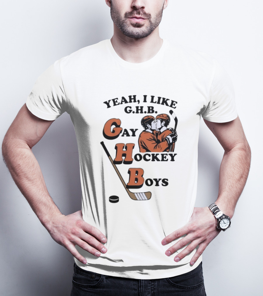 Yeah I Like GHB Gay Hockey Boys Kissing Icon With Stick And Puck T-Shirt