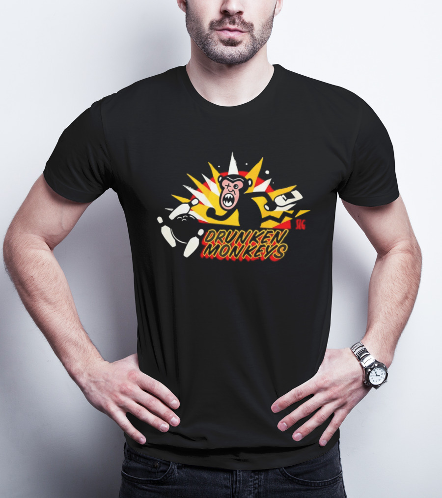 Drunken Monkeys Colorful Fun Party Scene With Monkey And Bottles T-Shirt