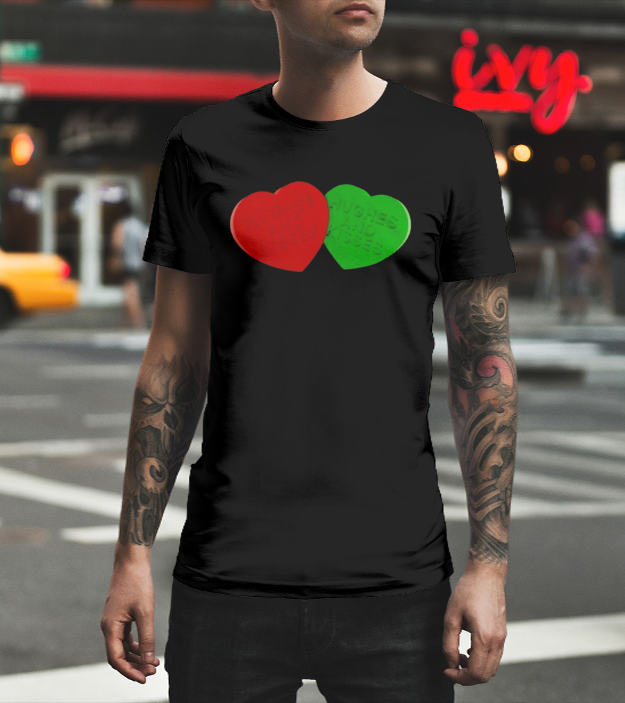 Hughes And Kisses Red Green Heart T-Shirt