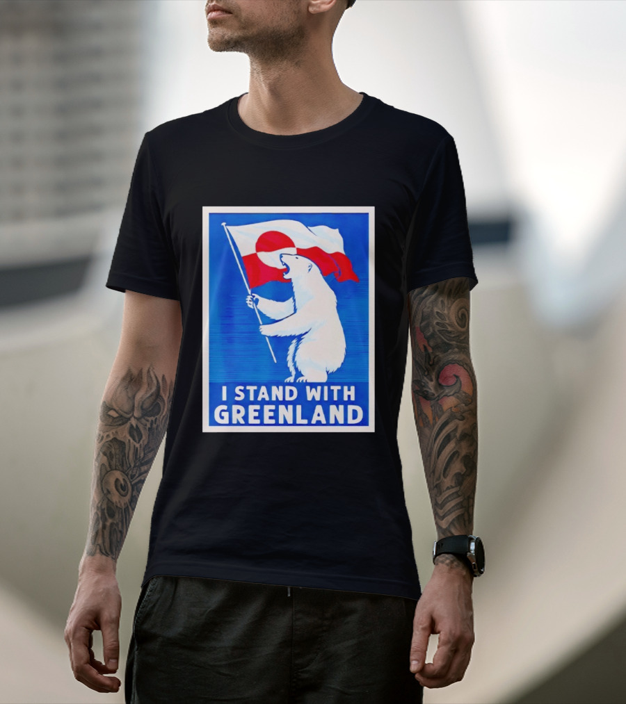I Stand With Greenland Polar Bear Flag White Bear T-Shirt