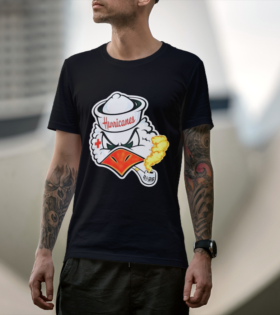 Miami Hurricanes Sebastian Mascot 2026 Pipe Gold Smoke T-Shirt