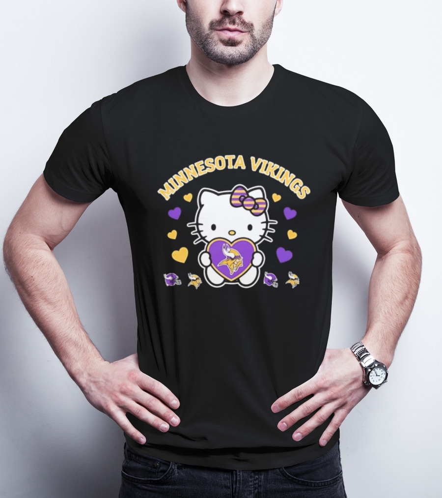 Minnesota Vikings Hello Kitty Valentine Hearts 2026 T-Shirt