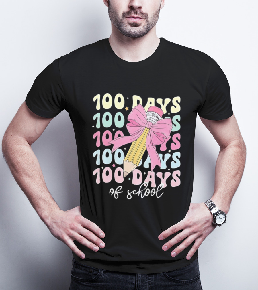100 Days Of School Pink Bow Pencil Celebration T-Shirt