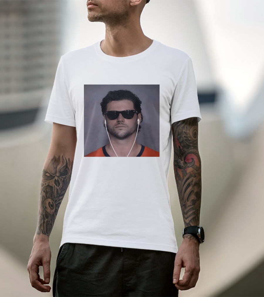 Jarrett Stidham Sunglasses And Earbuds Denver Broncos Orange T-Shirt