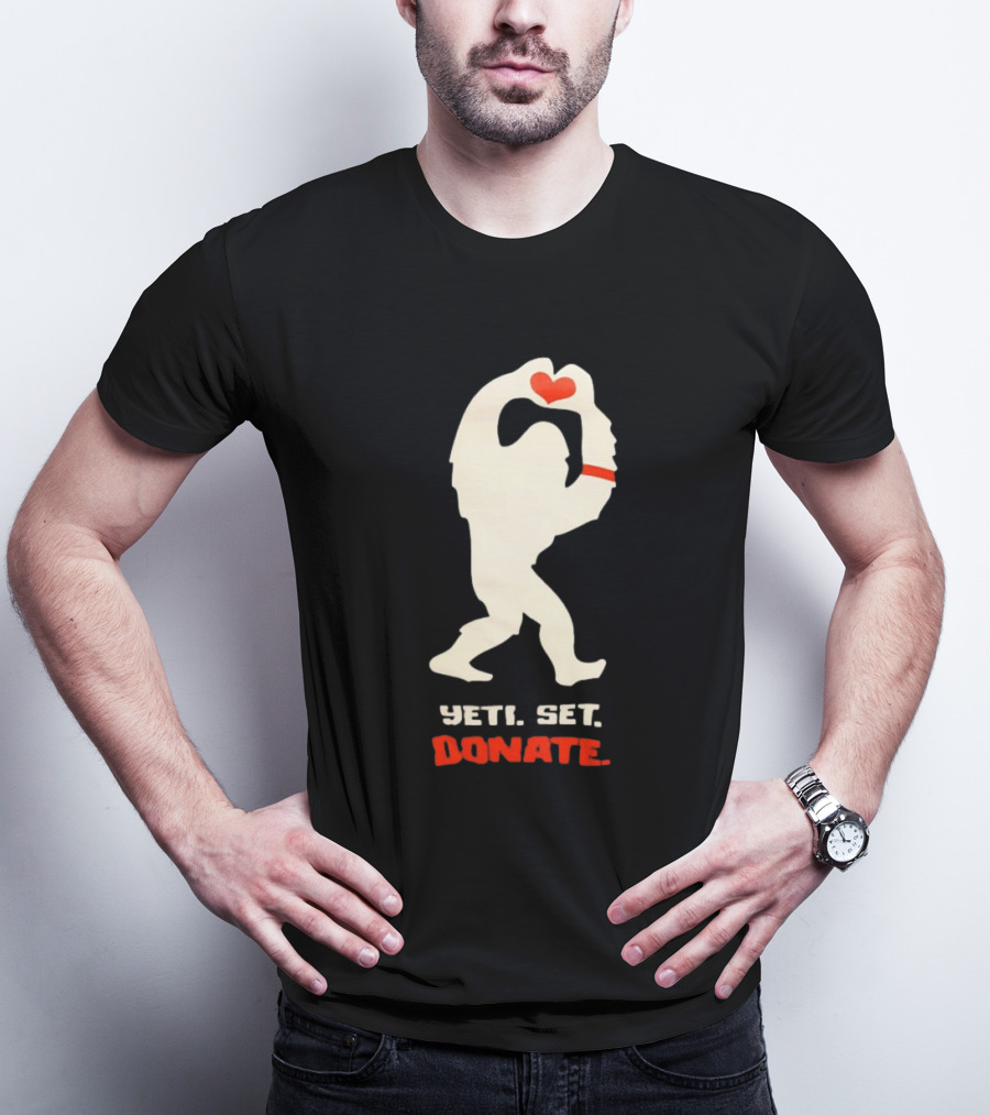 Yeti Set Donate Bigfoot Holding Heart Charity T-Shirt