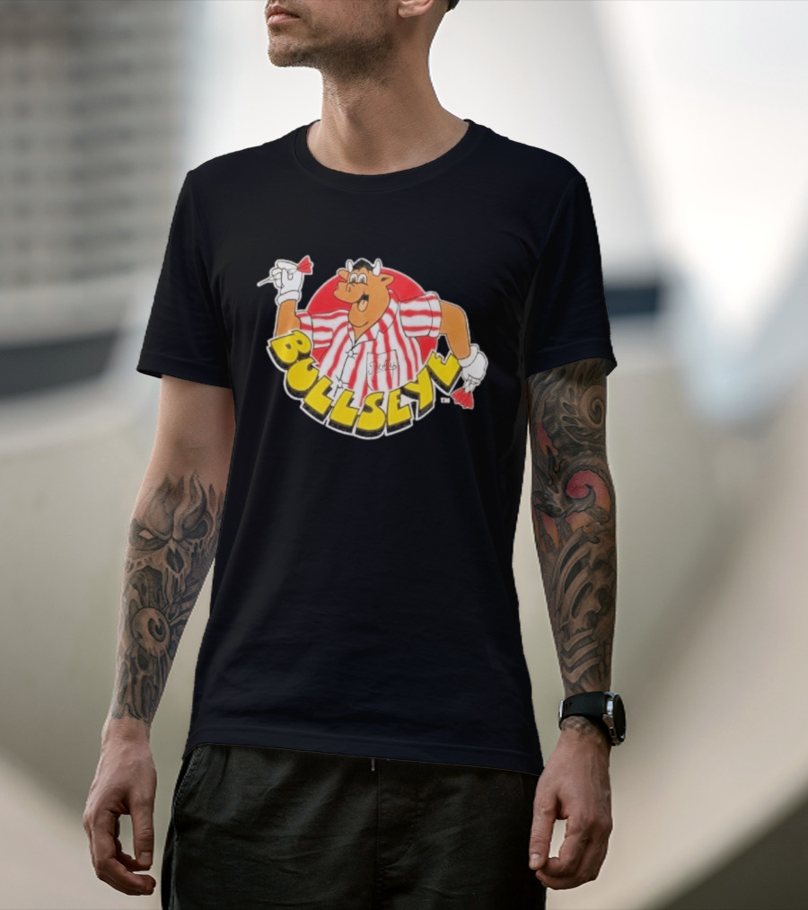 Bullseye Cartoon Bull With Darts Red And White Stripes T-Shirt