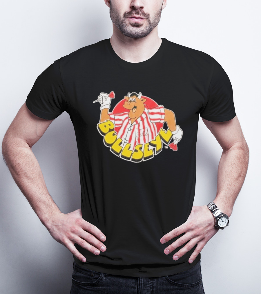 Bullseye Cartoon Bull With Darts Red And White Stripes T-Shirt