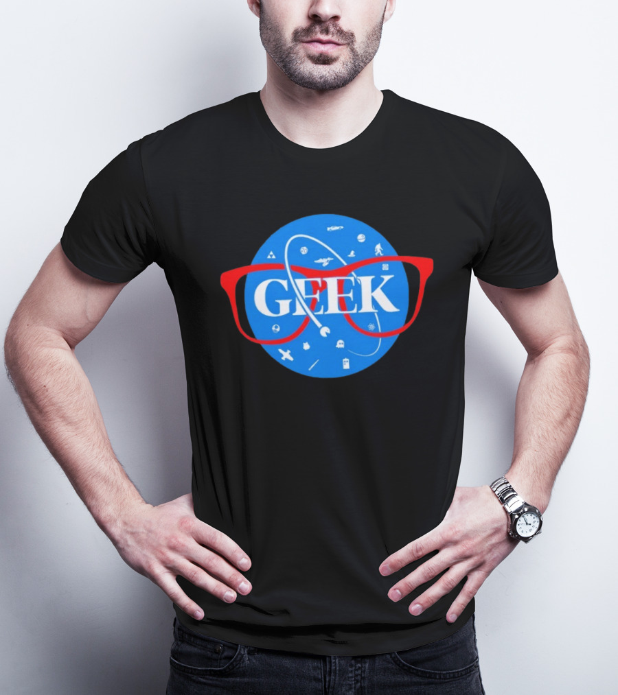 Geek Glasses Space Icons Distressed Patch T-Shirt