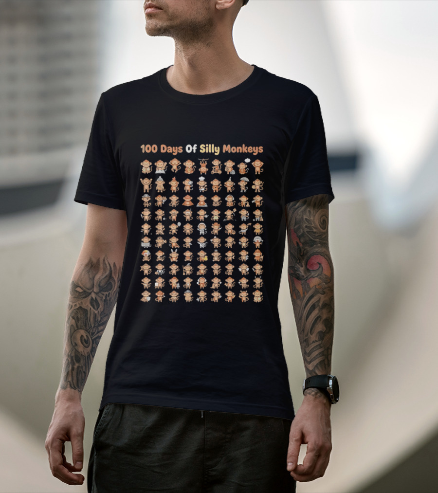 100 Days Of Silly Monkeys 100Th Day Of School Teacher Fun Celebration T-Shirt