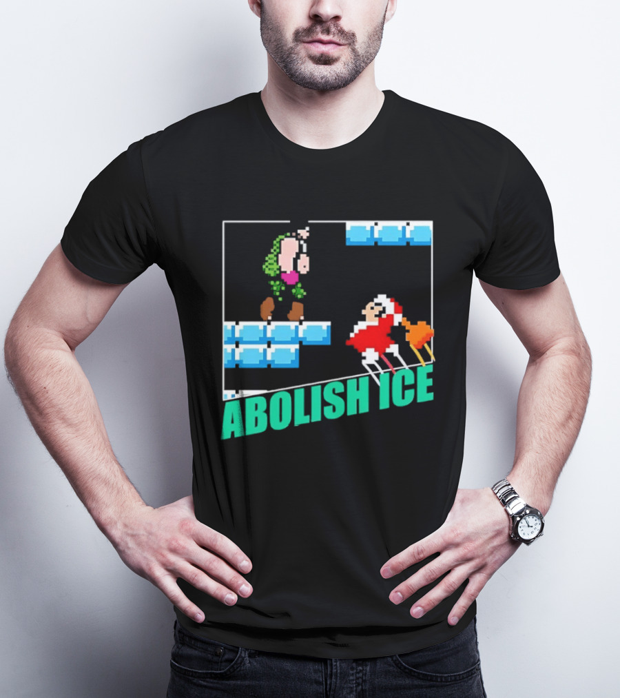 Abolish ICE Super Mario Style Pixel Art USA Retro Gaming T-Shirt