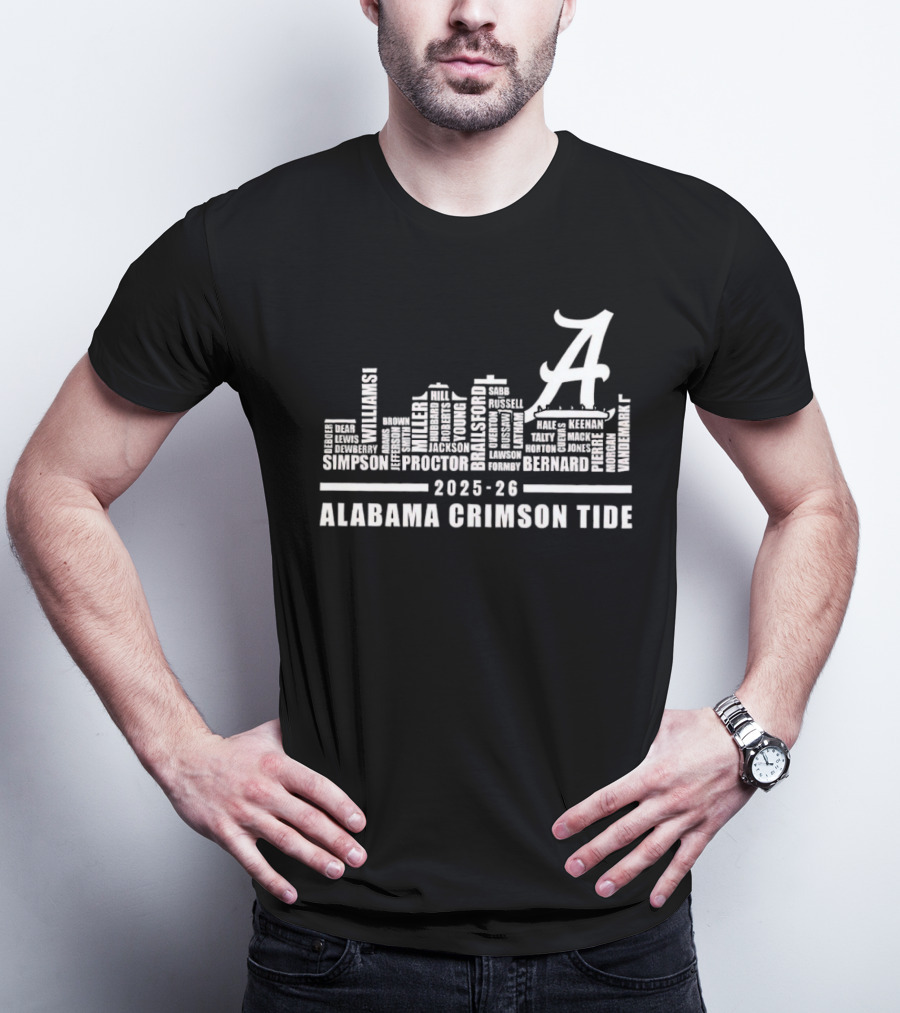 2025 26 Alabama Crimson Tide Skyline City Player Names T-Shirt