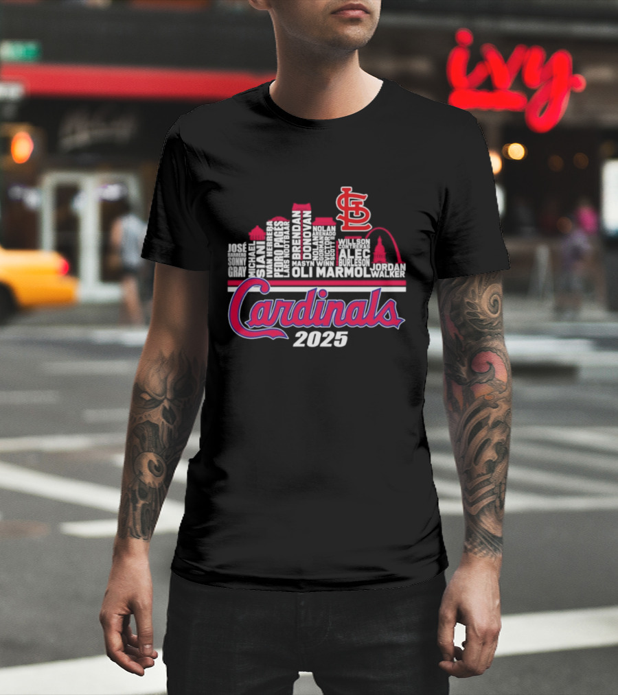St Louis Cardinals Player Names City Skyline 2025 T-Shirt
