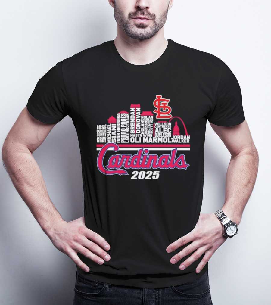 St Louis Cardinals Player Names City Skyline 2025 T-Shirt