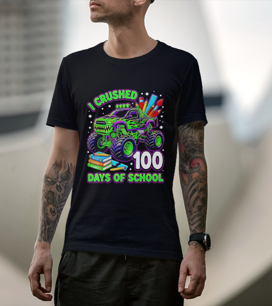 I Crushed 100 Days Of School Monster Truck Math Reading Science Book T-Shirt