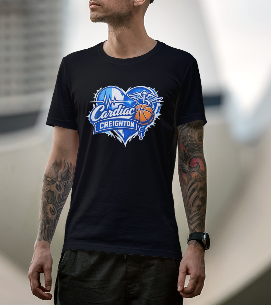 Cardiac Creighton Basketball Heartbeat Caduceus Basketball T-Shirt