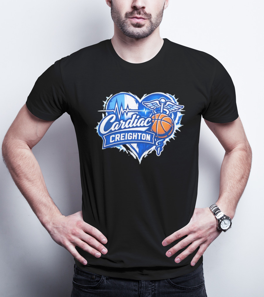 Cardiac Creighton Basketball Heartbeat Caduceus Basketball T-Shirt