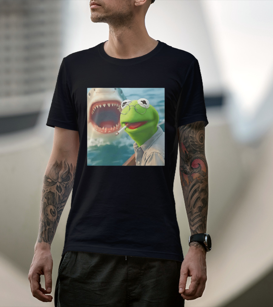 Kermit Smoking With Jaws Shark Movie T-Shirt