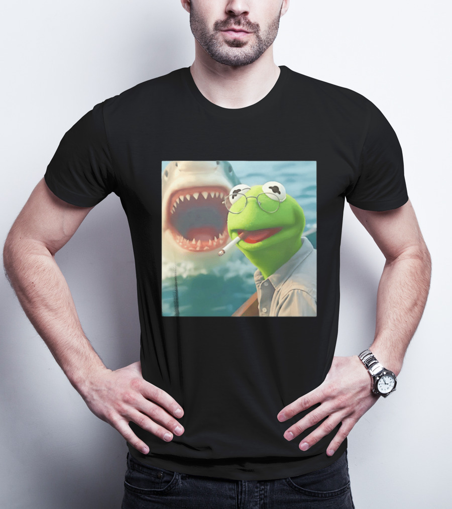 Kermit Smoking With Jaws Shark Movie T-Shirt