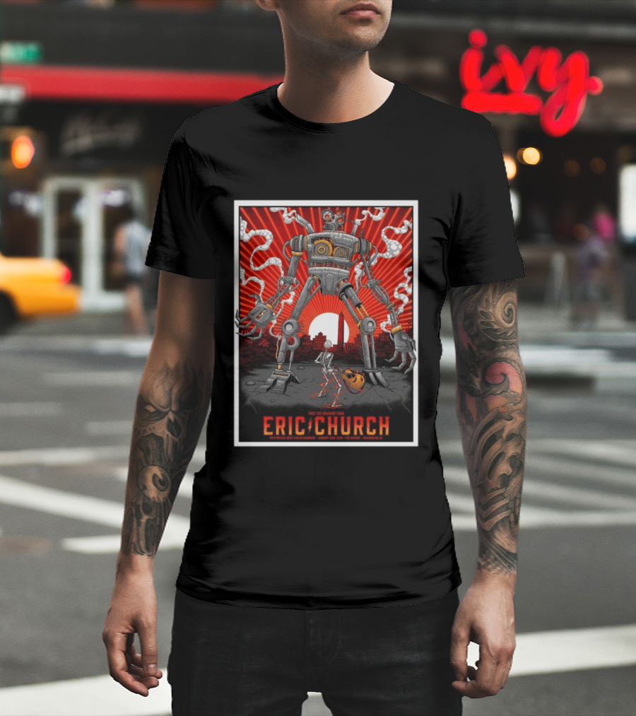 Eric Church Free The Machine Tour Jan 22 2026 The Anthem Washington DC With Special Guest Caylee Hammack Robot T-Shirt