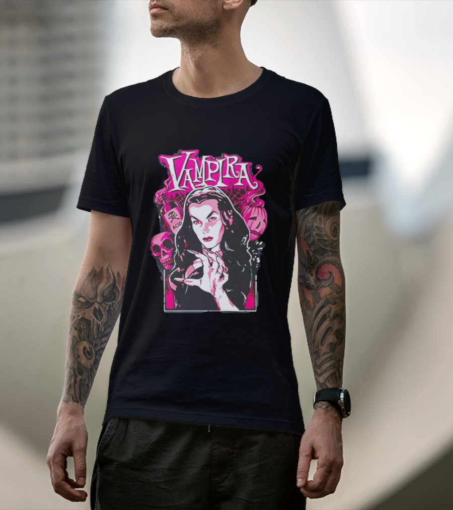 Vampira Gothic Skull And Acid Horror Iconic Midnight Ramble T-Shirt