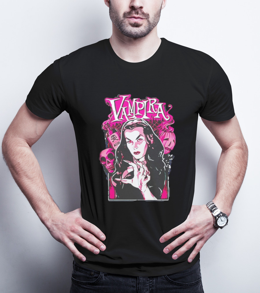 Vampira Gothic Skull And Acid Horror Iconic Midnight Ramble T-Shirt