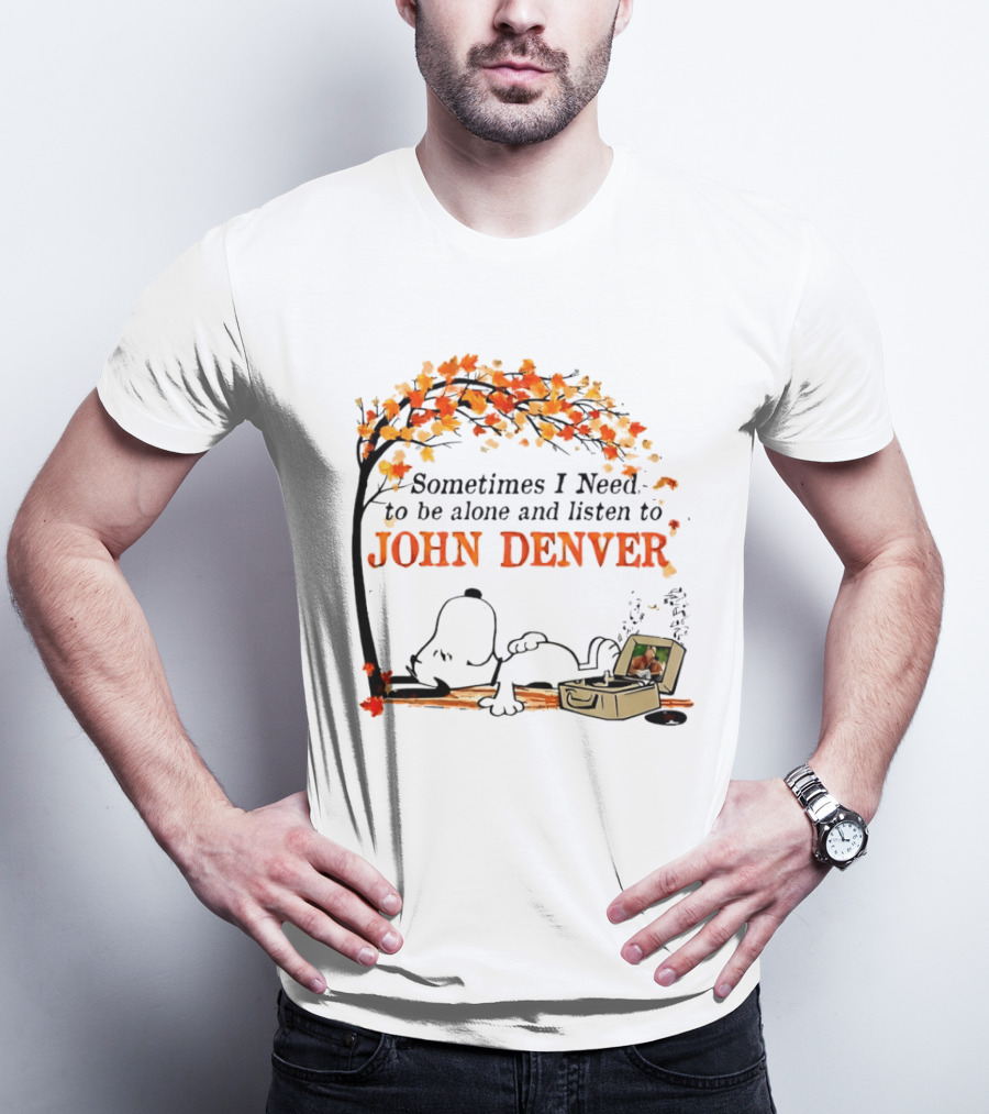 Peanuts Snoopy Sometimes I Need To Be Alone And Listen To John Denver Autumn Tree Scene T-Shirt