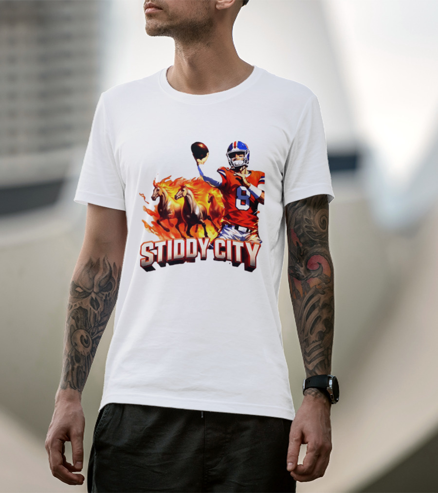 Denver Broncos Stiddy City Quarterback And Horses In Flames T-Shirt