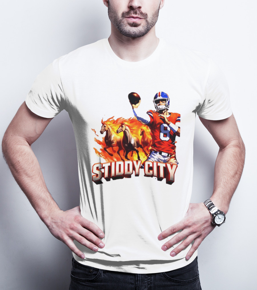 Denver Broncos Stiddy City Quarterback And Horses In Flames T-Shirt