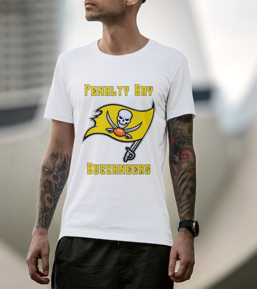 Penalty Bay Buccaneers Yellow Flag Football Skull Swords T-Shirt